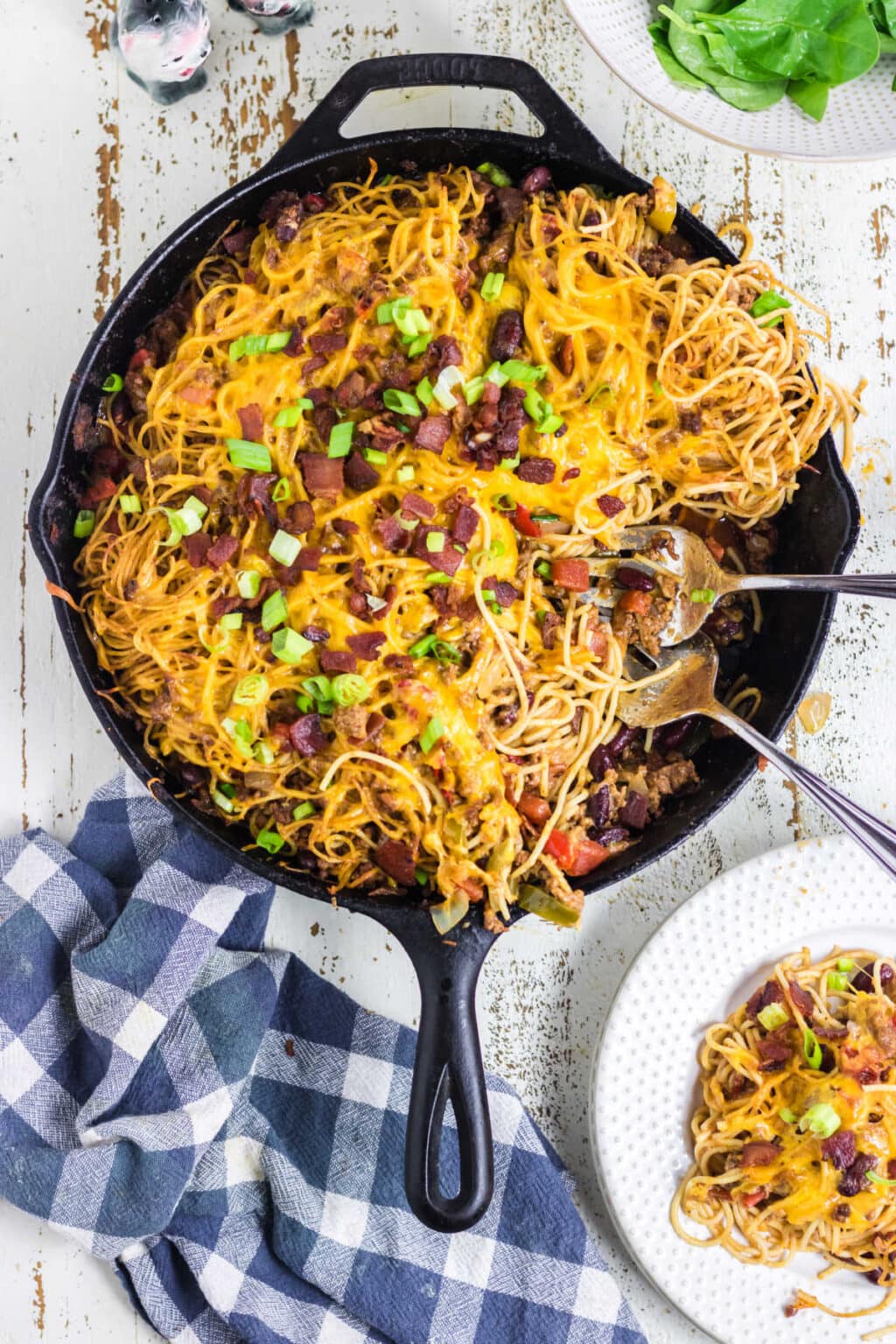 Cheesy Cowboy Spaghetti Recipe ( in an Iron Skillet) - Restless Chipotle