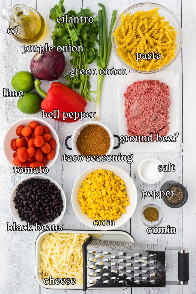 Easy Texas Pasta Salad Recipe with Taco Ground Beef - Restless Chipotle