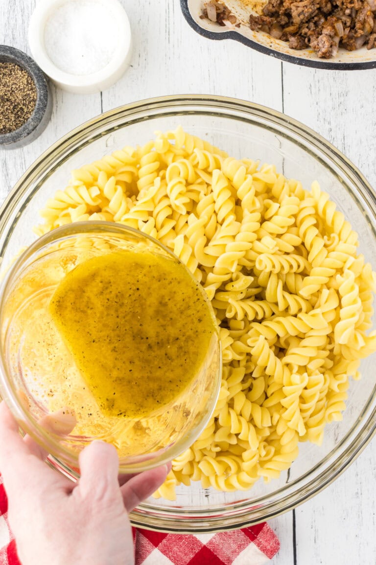 Easy Texas Pasta Salad Recipe with Taco Ground Beef - Restless Chipotle
