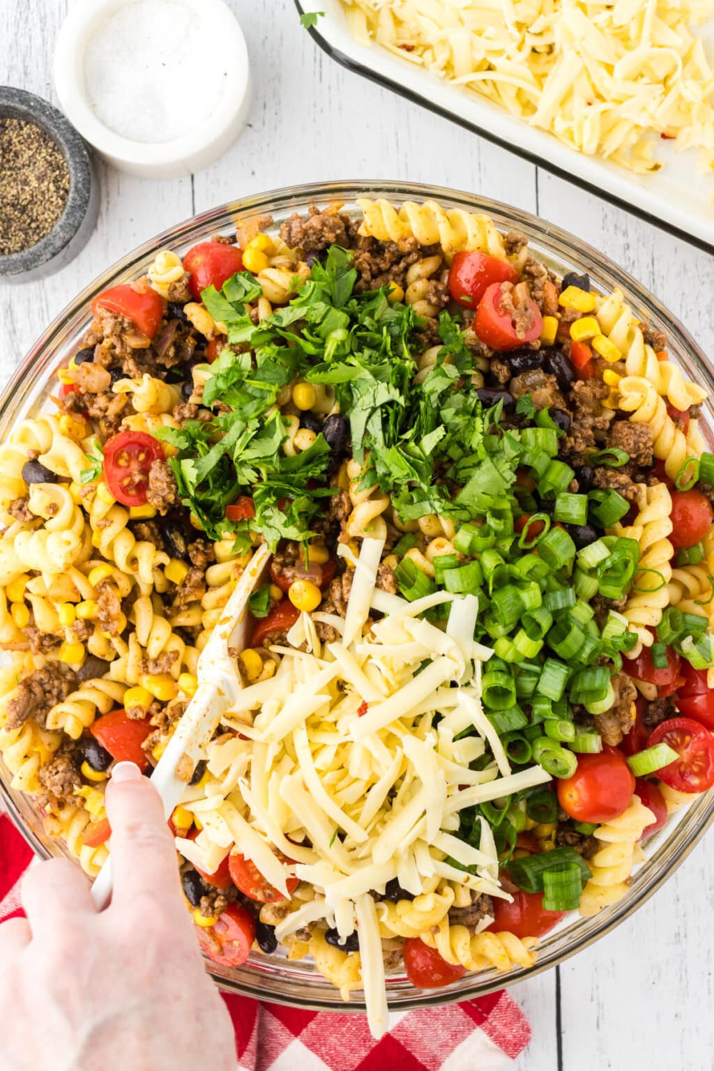 Easy Texas Pasta Salad Recipe with Taco Ground Beef - Restless Chipotle