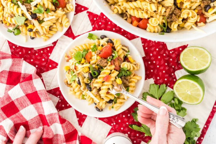 Easy Texas Pasta Salad Recipe with Taco Ground Beef - Restless Chipotle