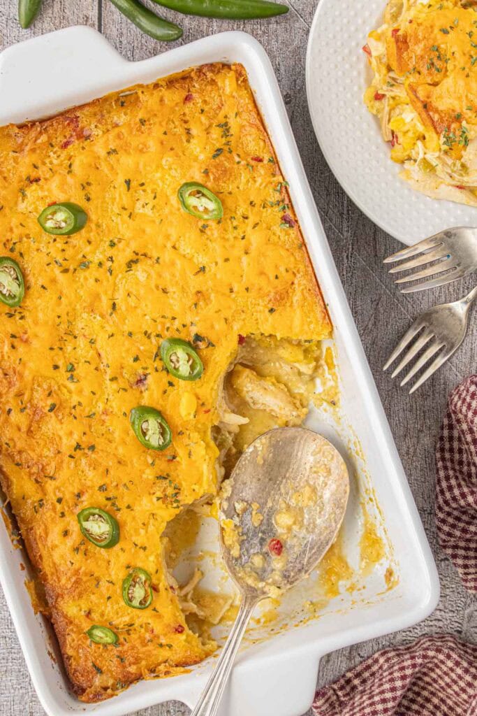 Cheesy Chicken & Chile Cornbread Bake (Easy Jiffy Recipe) - Restless ...