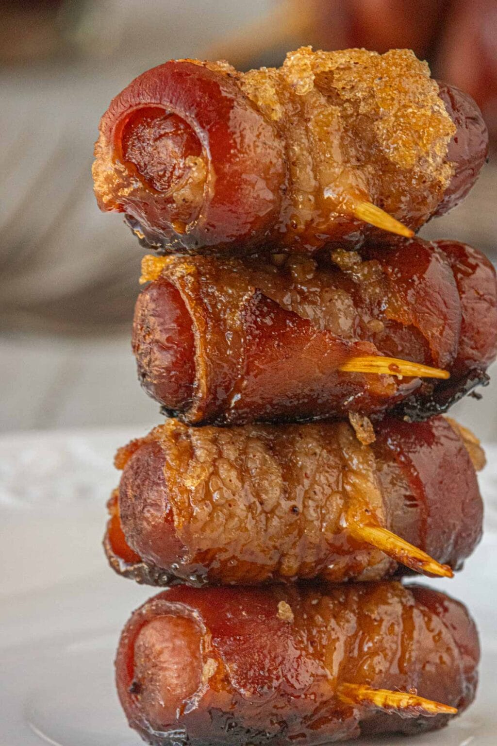 Baked Maple Chipotle Bacon Wrapped Little Smokies Appetizer - Restless ...